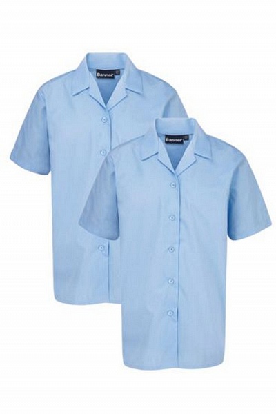 Banner Girls' Revere Collar Short Sleeve Blouses 2 Pack - Blue | Girls ...